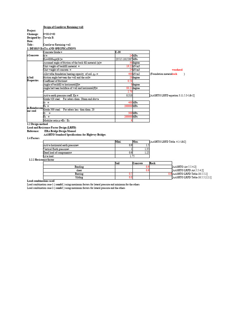Cantilever Retaining Wall | PDF | Building Engineering | Civil Engineering