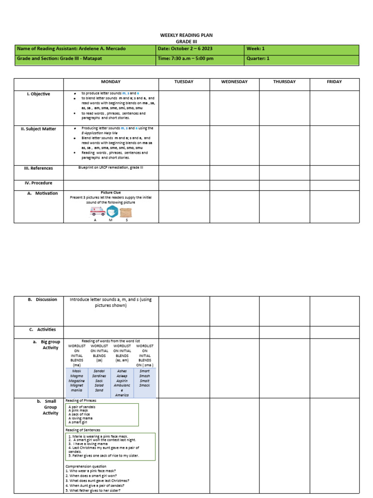 WEEKLY READING PLAN Ards - 123443 | PDF