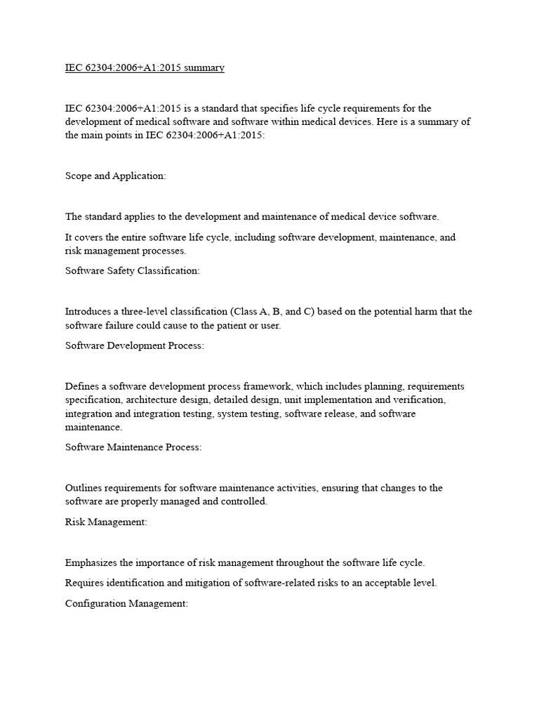 IEC 62304 Summary | PDF | Verification And Validation | Specification ...