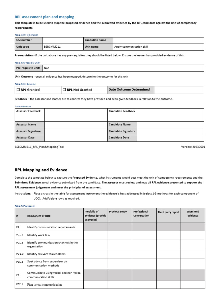 RPL Assessment Plan for BSBCMM211 | PDF | Communication | Information