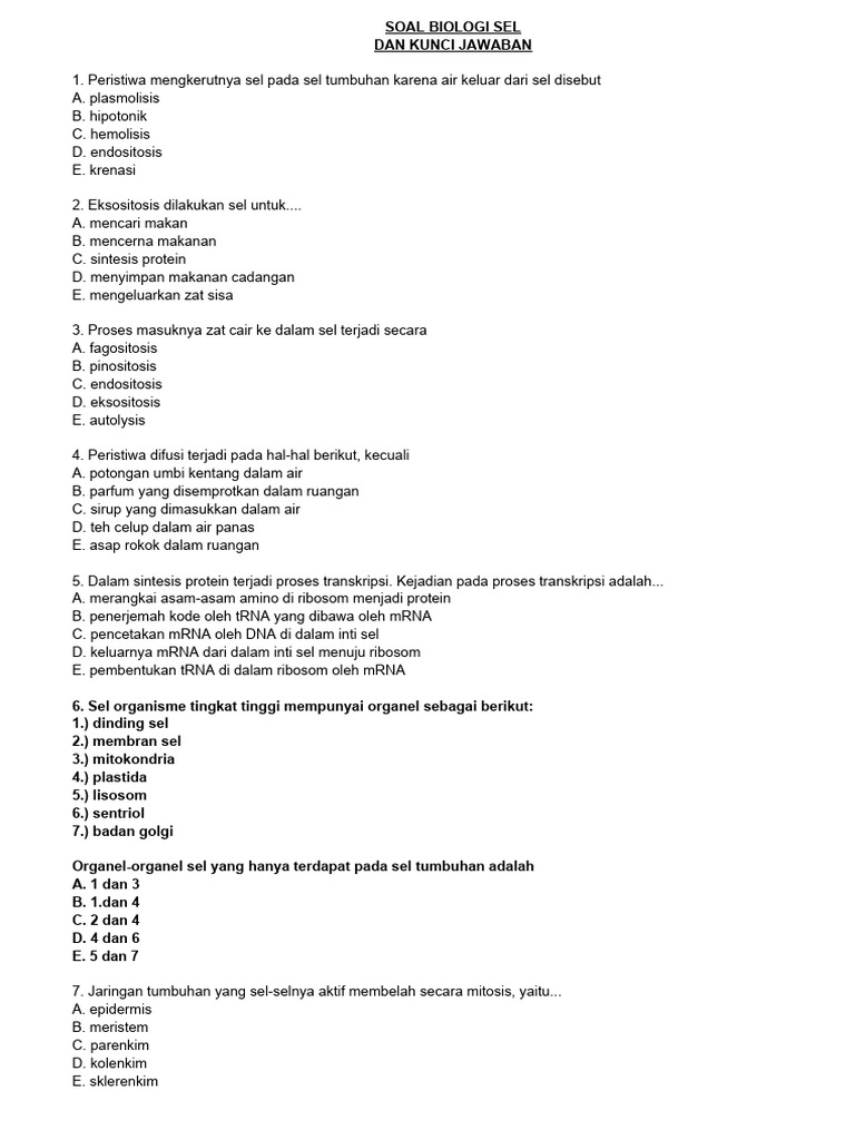 Soal Biologi Se1 | PDF | Kajian Bahasa Asing | Sains & Matematika