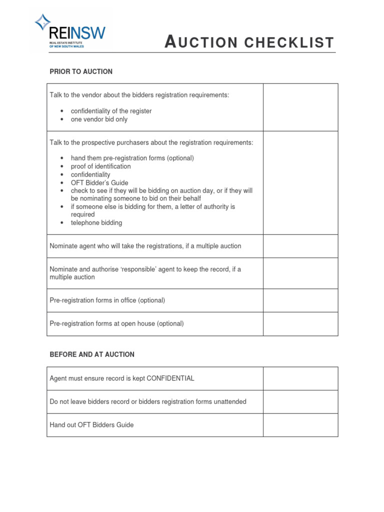 Auction Checklist | PDF