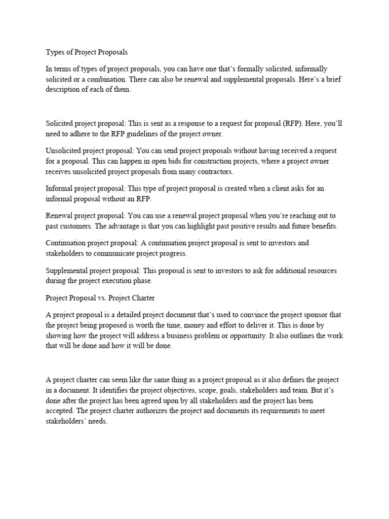 Types of Project Proposals | PDF | Project Management | Goal