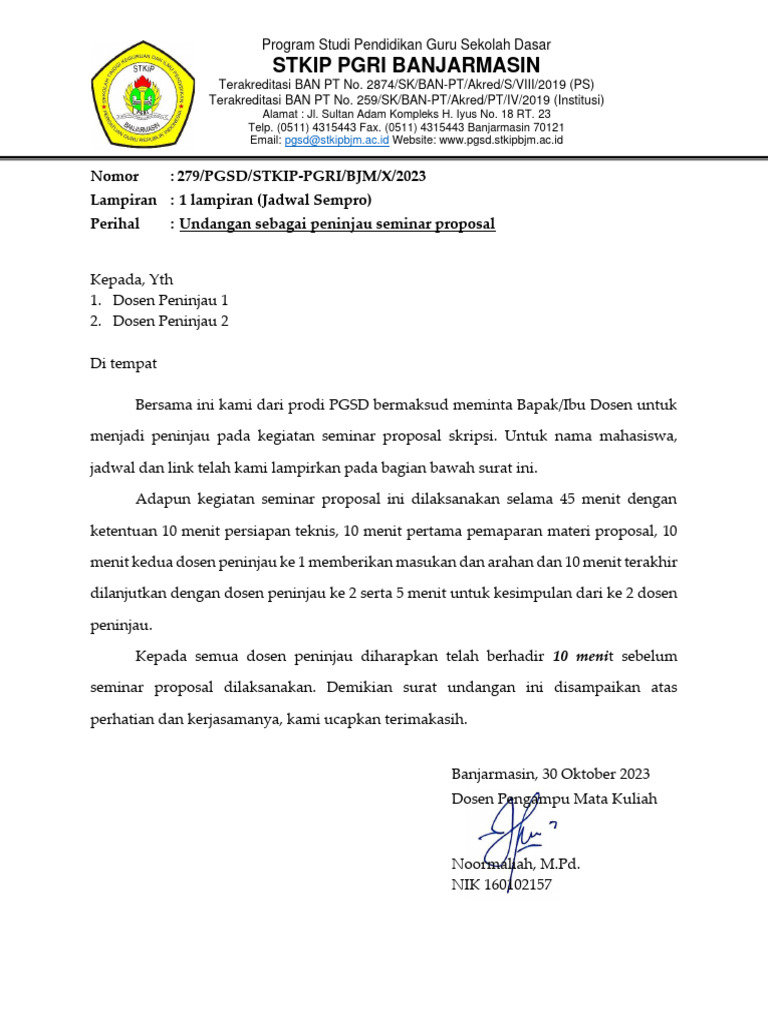 Surat No. 279 (Undangan Sempro PGSD) | PDF