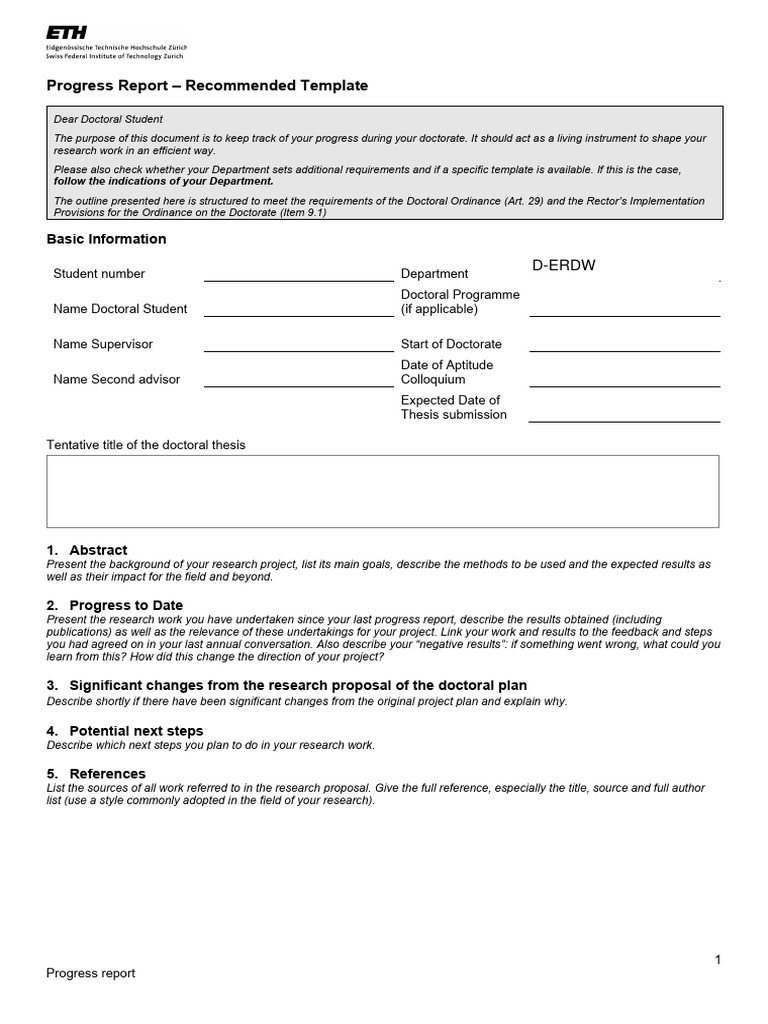 ProgressReport Template | PDF | Doctorate | Thesis