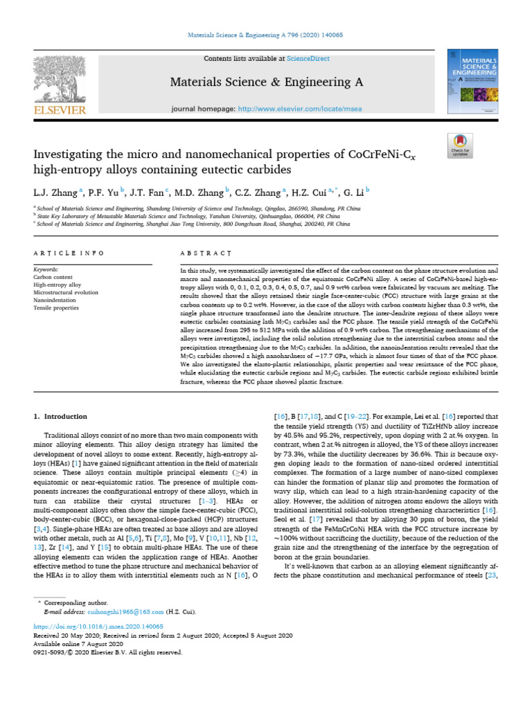 Investigating The Micro and Nanomechanical Properties of CoCrFeNi-Cx | PDF | Deformation ...