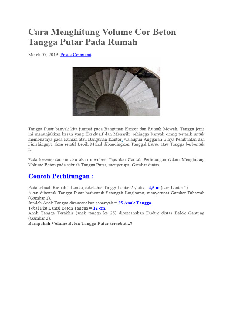 Cara Menghitung Volume Cor Beton Tangga Putar Pada Rumah | PDF