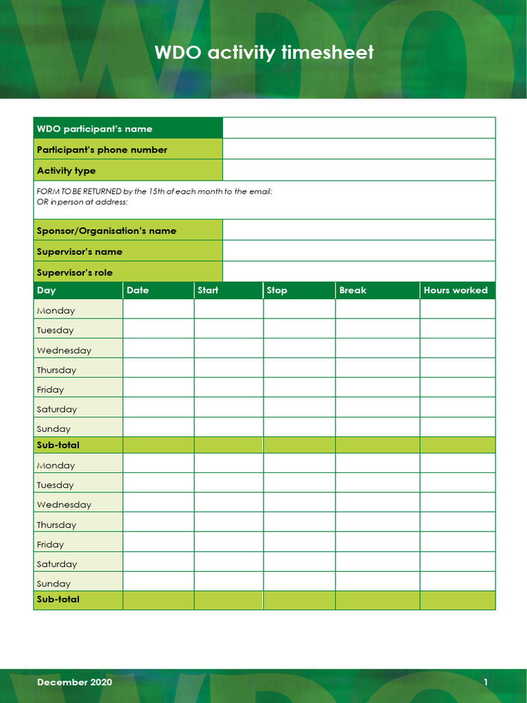 WDO Activity Timesheet Fillable | PDF