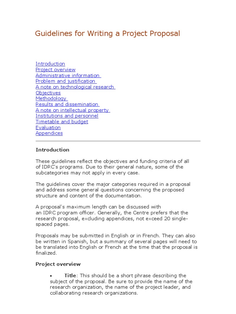 Guidelines For Writing A Project Proposal | PDF | Survey Methodology | Cost