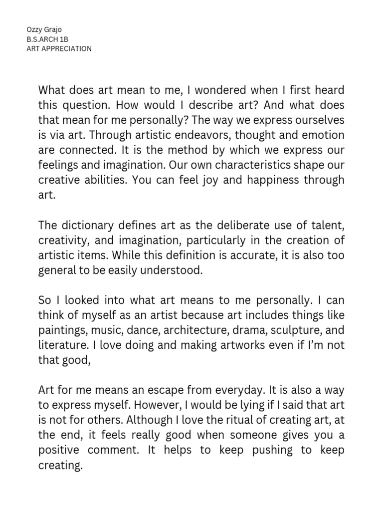 Ozzy Grajo B.S.Arch 1B Art Appreciation | PDF | Paintings | Feeling