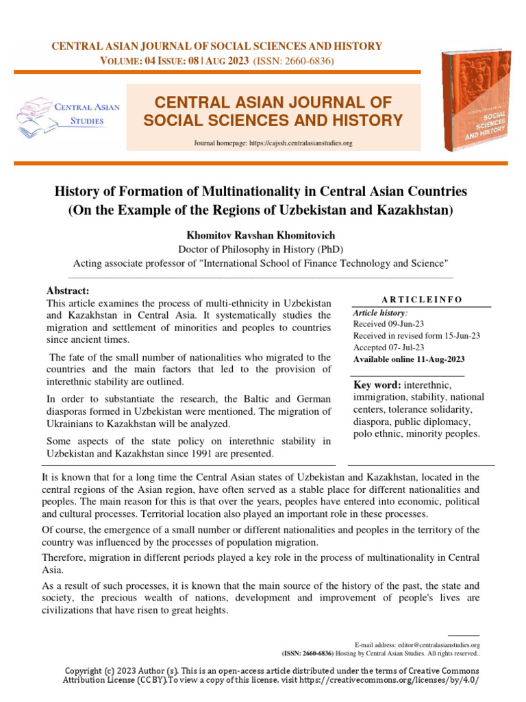 History of Formation of Multinationality in Central Asian Countries (On ...
