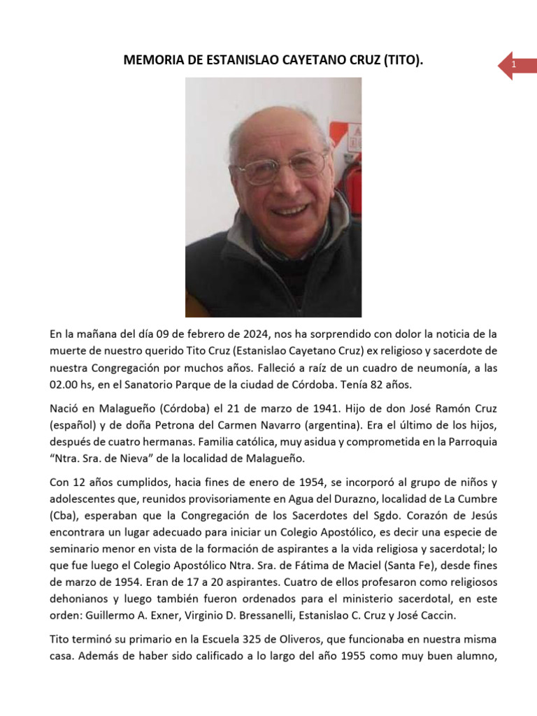 MEMORIA DE (Tito) ESTANISLAO CAYETANO CRUZ | Descargar gratis PDF ...