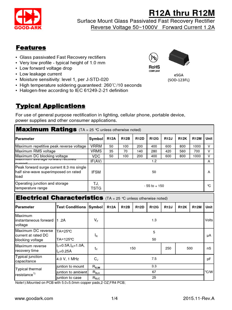 DIODOS SMD R12A thru R12M | PDF | Rectifier | Electrical Components