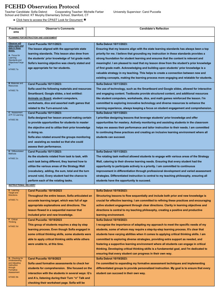Sofia Debrot Fcehd Observation Protocol 1 | PDF | Educational ...