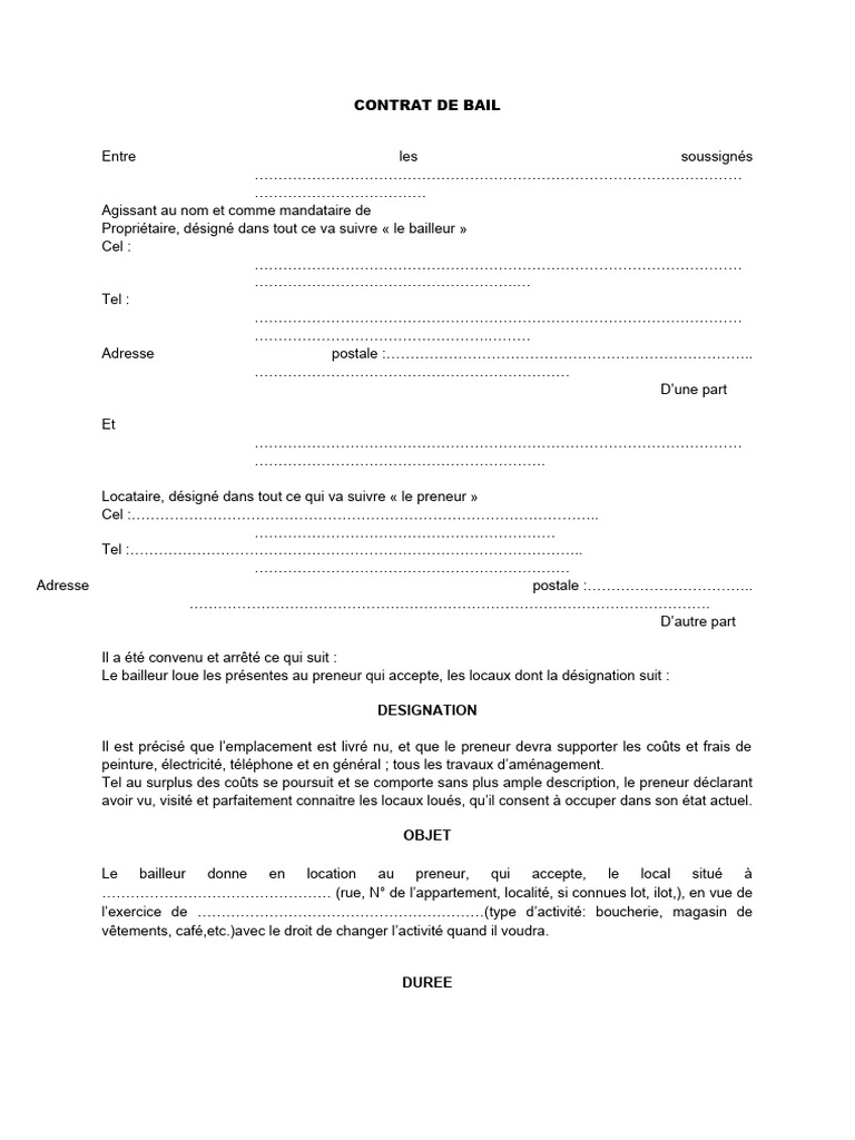 Modèle de contrat de bail locatif | PDF | Technologie et ingénierie