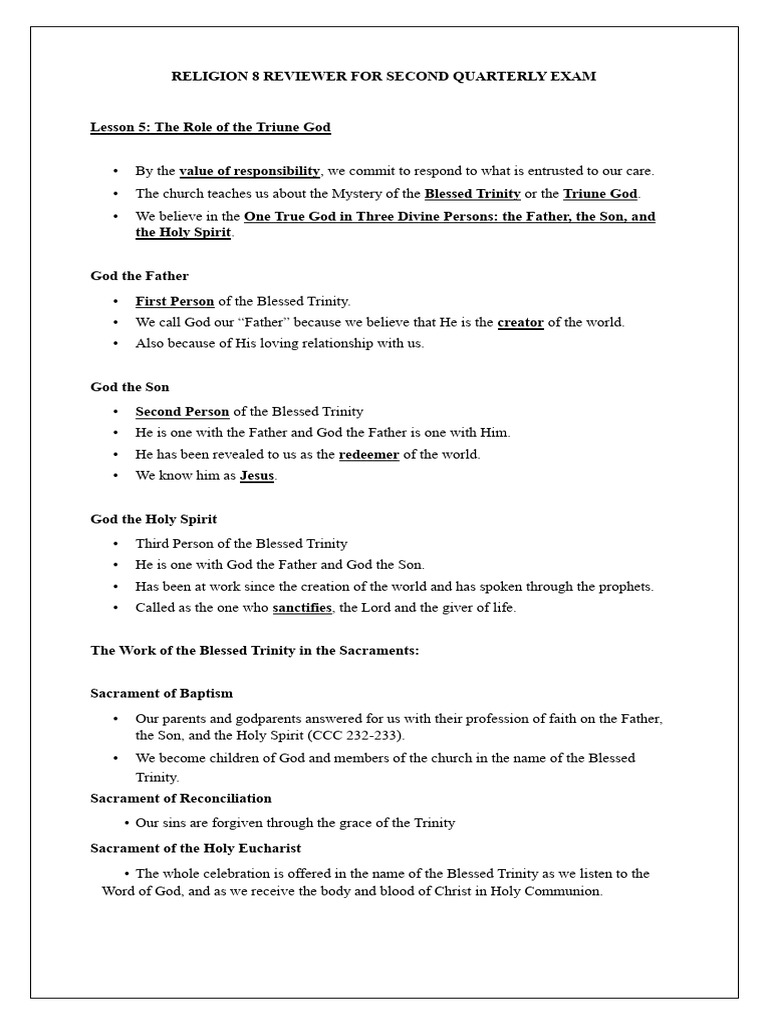RELIGION 8 Reviewer For Second Quarterly Exam | PDF | Eucharist | God ...