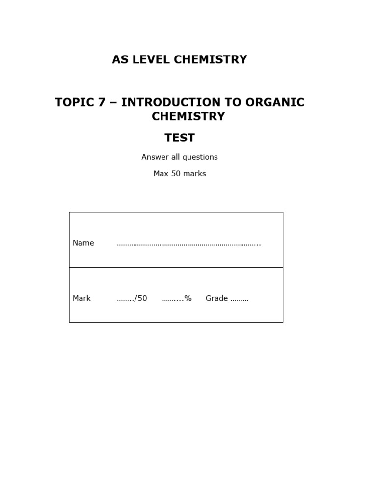 Topic 7 Test | Download Free PDF | Alkane | Isomer