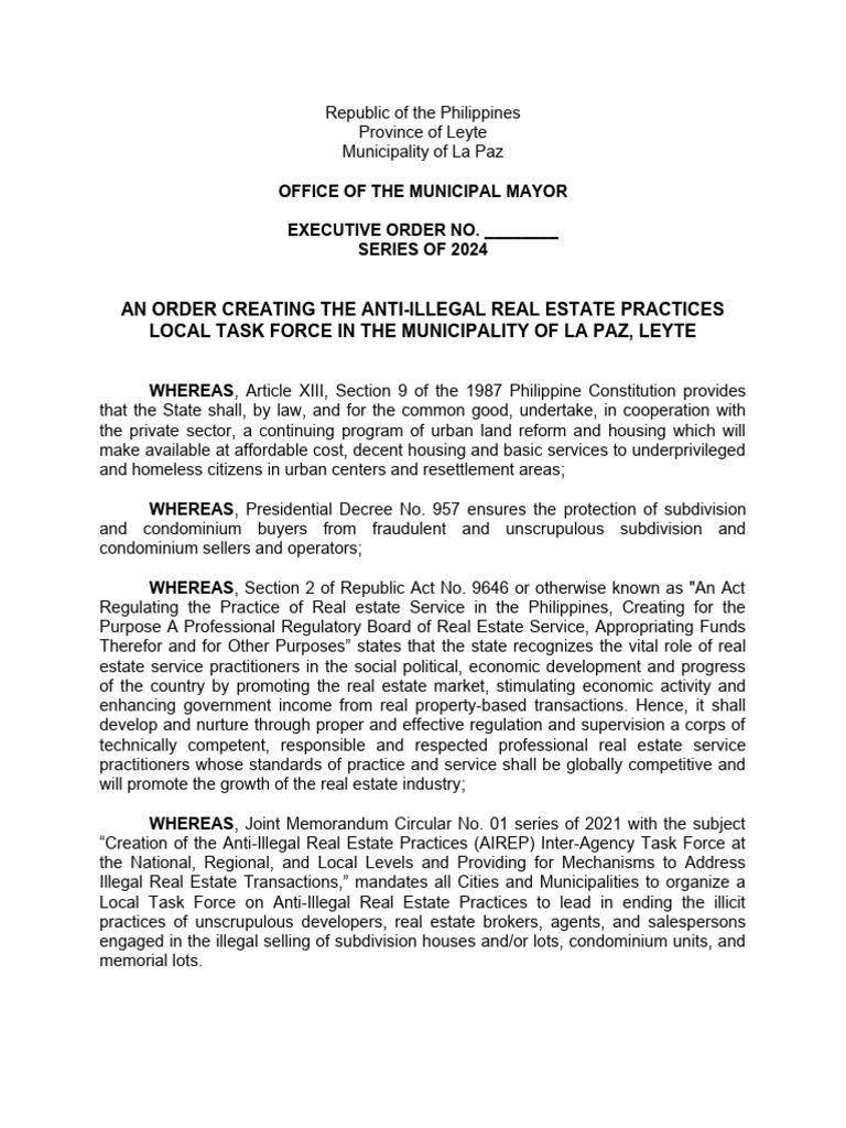 Sample EO - AIREP Local Task Force | PDF | Government | Justice