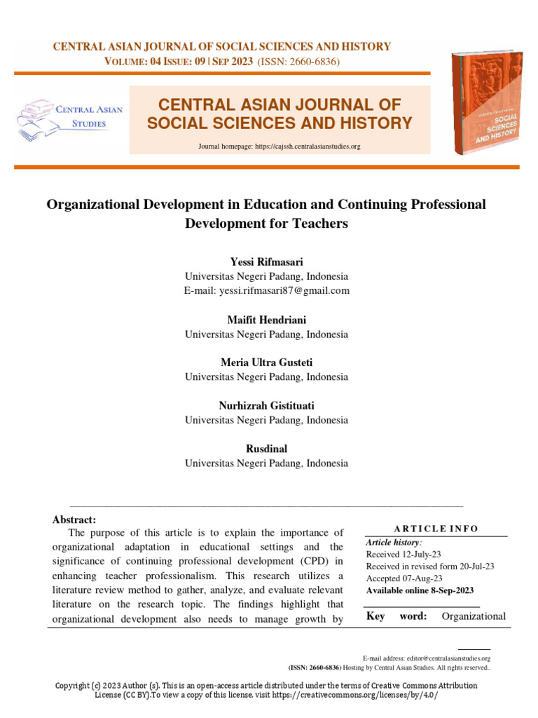 Organizational Development in Education and Continuing Professional ...
