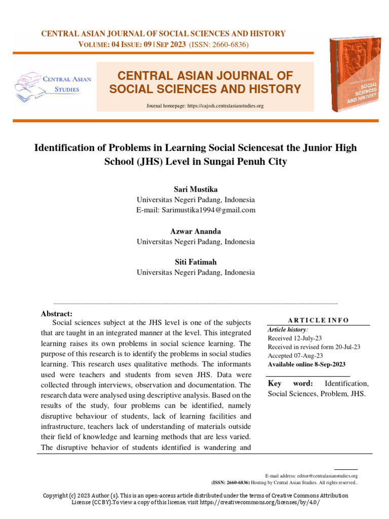 Identification of Problems in Learning Social Sciencesat The Junior ...