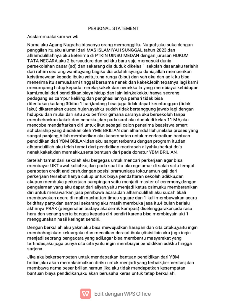 Contoh Personal Statement (Nugrah) | PDF | Pengembangan Diri ...