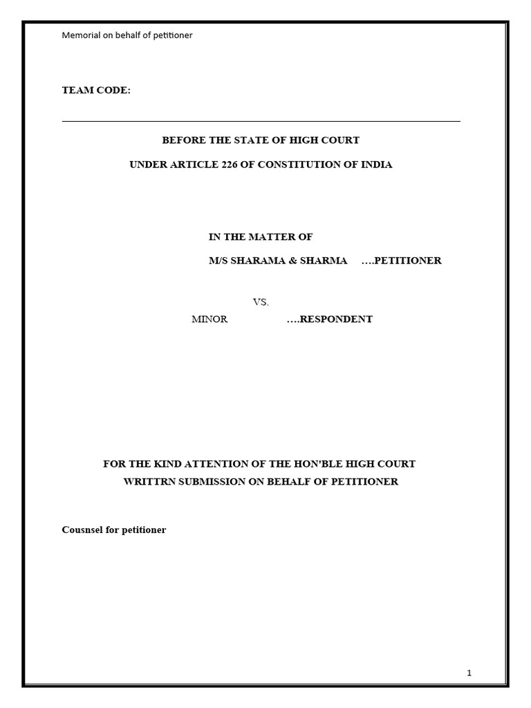 Moot Memorial | PDF | Writ | Misrepresentation