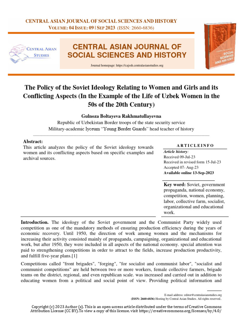 The Policy of the Soviet Ideology Relating to Women and Girls and its Conflicting Aspects (In ...