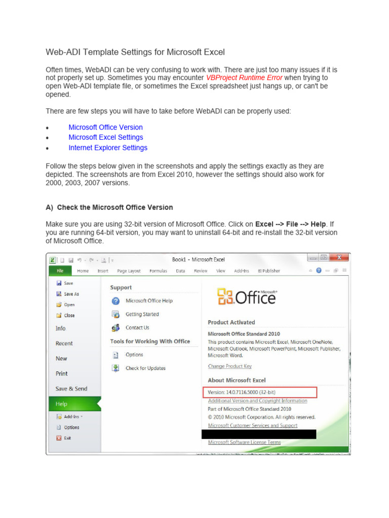 Web-ADI Template Settings For Microsoft Excel | PDF | Microsoft Excel | Microsoft Office