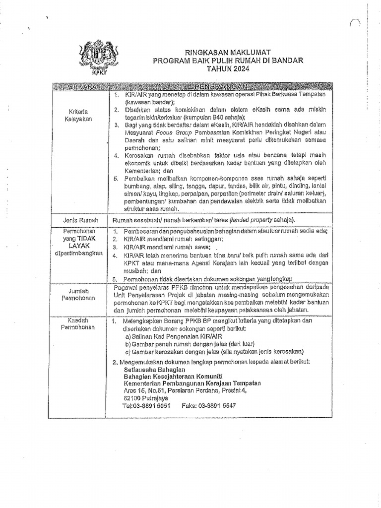 Borang Mohon Program Baik Pulih Rumah Di Bandar | PDF