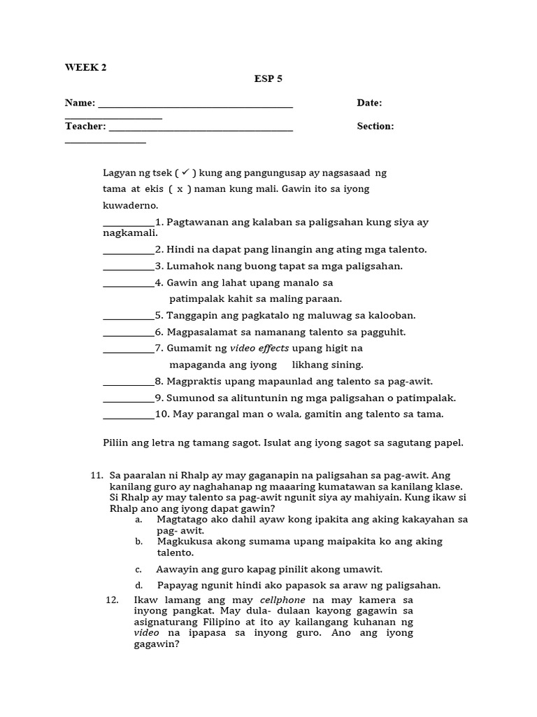 Q3 Summative Esp5 Week 2 | PDF