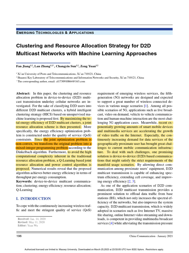 Clustering And Resource Allocation Strategy For D2d Multicast Networks With Machine Learning
