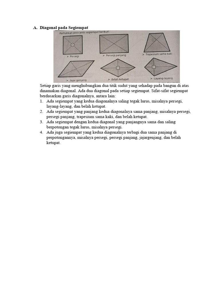 MATERI KELAS 4 - Diagonal Pada Segiempat | PDF | Metode & Bahan Ajar | Sains & Matematika