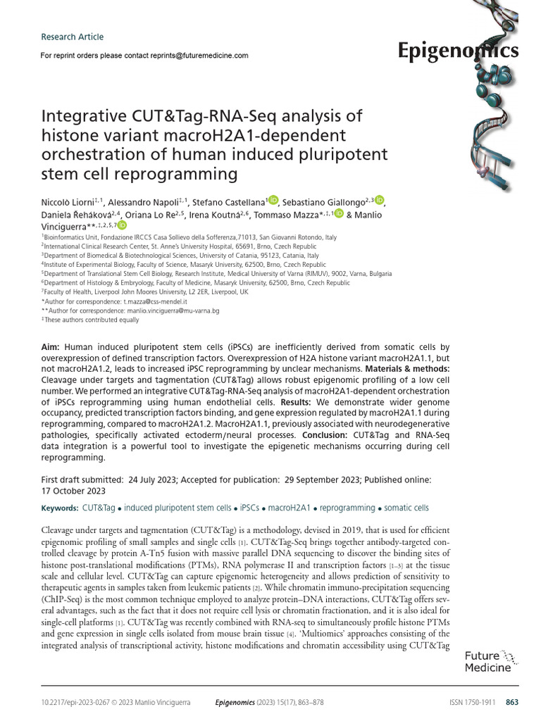 Integrative CUT&Tag-RNA-Seq Analysis of Histone Variant macroH2A1 ...
