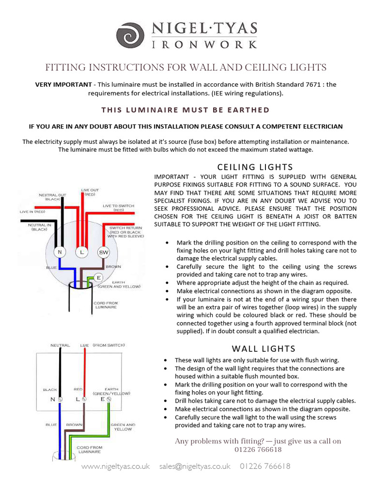 Wall & Ceiling Light Installation Guide | PDF | Electrical Wiring ...