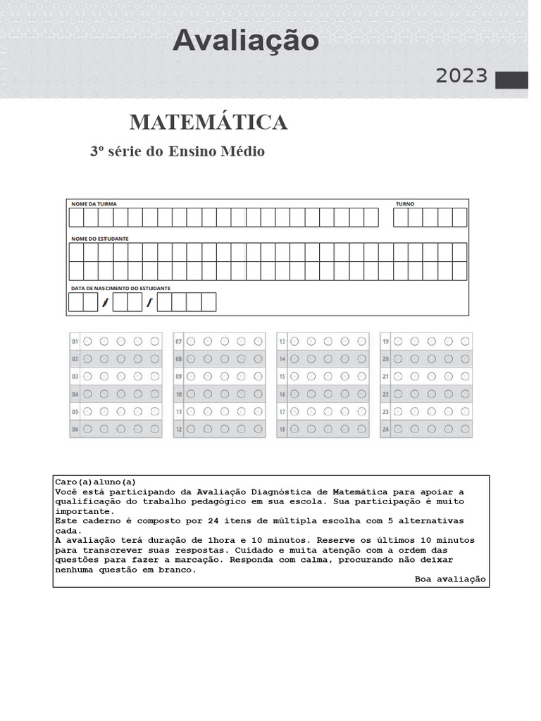 Avaliação Diagnóstica de Matemática 2023 | PDF | Temperatura | Juros