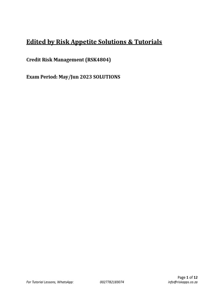 RSK4804 Mayjun Exam 2023 | PDF | Credit Default Swap | Basel Iii