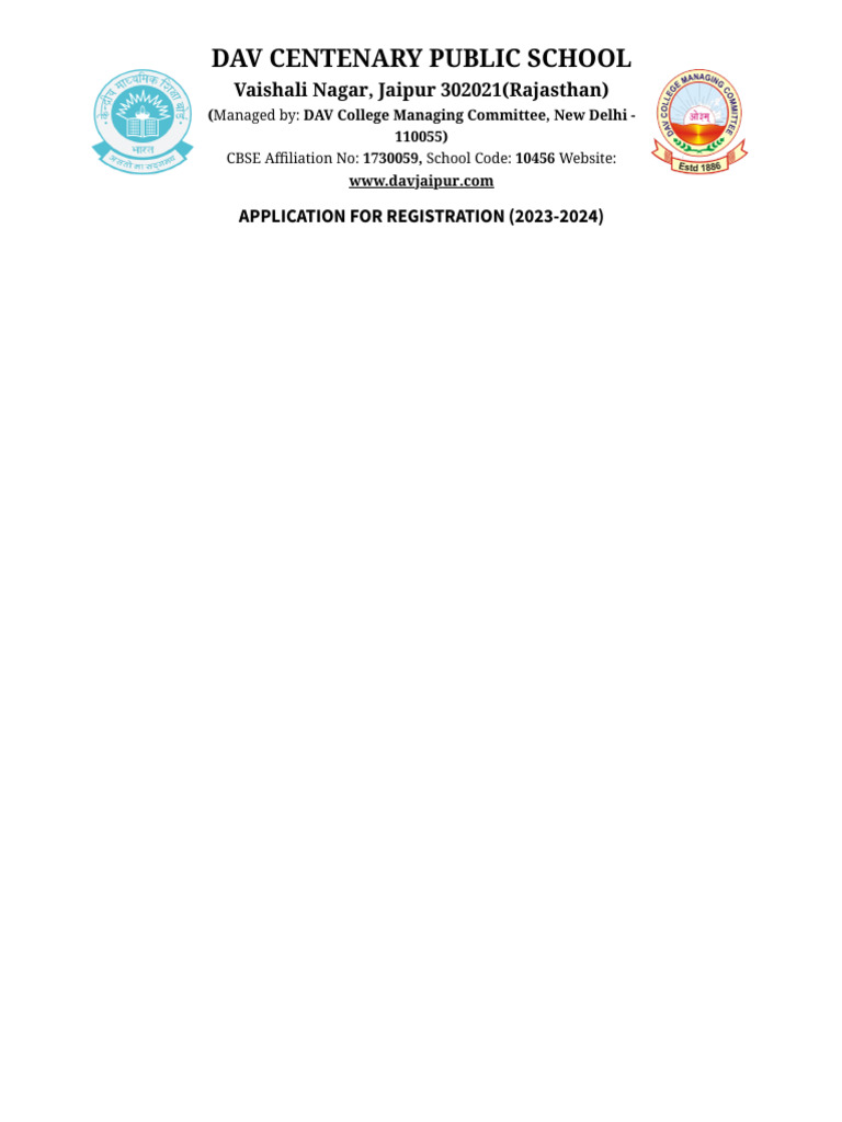 DAV Jaipur Admission Form 2023 | PDF