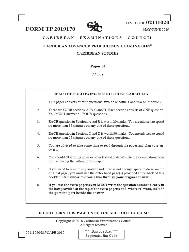 CAPE Caribbean Studies 2019 P2 | PDF | Barcode | Encodings