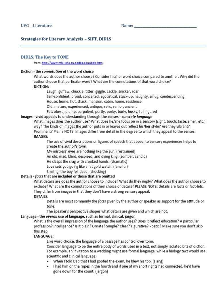 Strategies For Literary Analysis - DIDLS SIFT | Download Free PDF ...