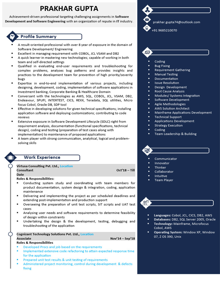 Prakhar Gupta Resume For Mainframe | PDF | Ibm Db2 | Software ...