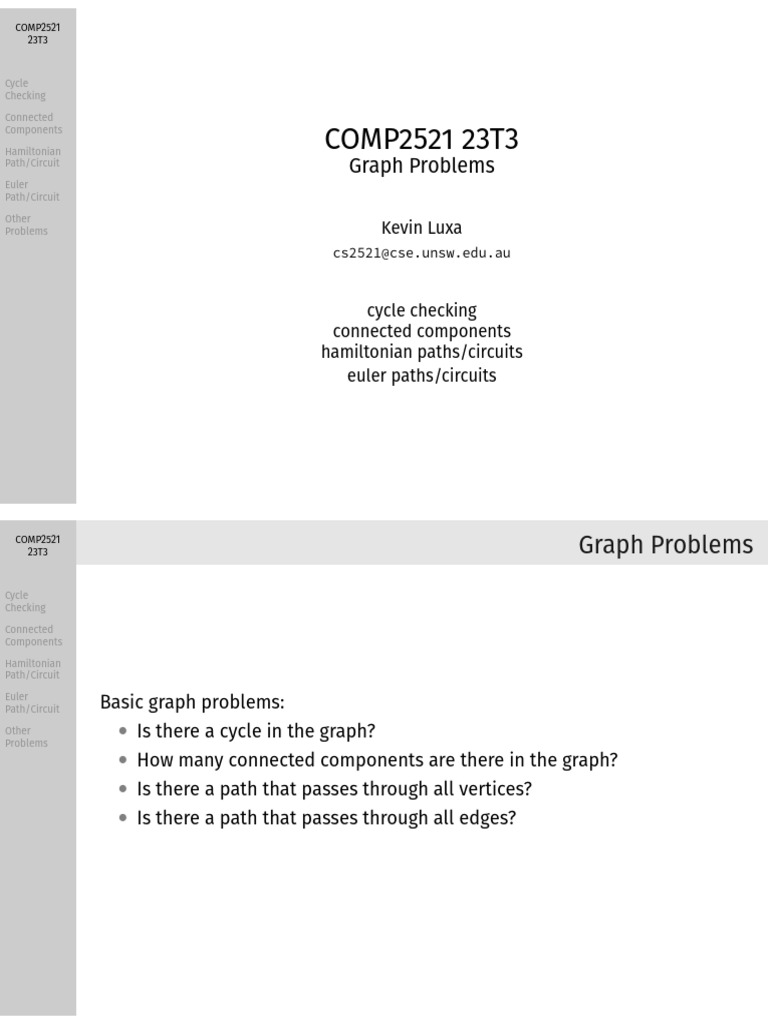 COMP2521 Week 5 - Graph Problems | PDF | Computational Complexity Theory | Vertex (Graph Theory)