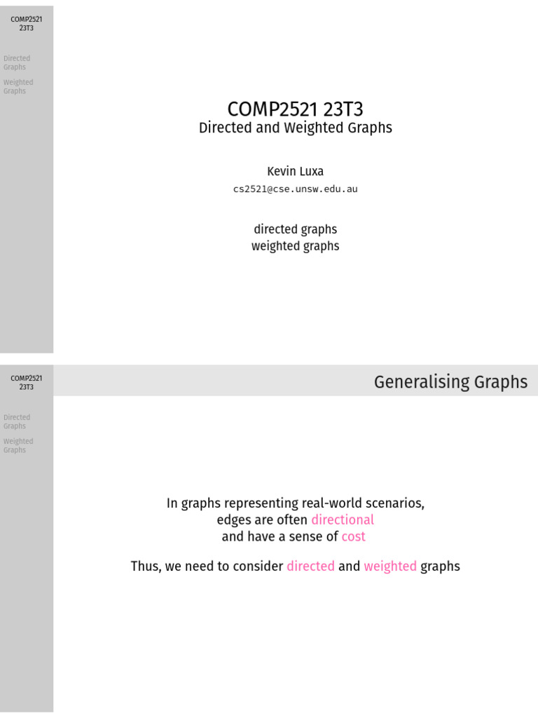 COMP2521 Week 5 - Directed and Weighted Graphs | PDF | Theoretical Computer Science | Graph Theory