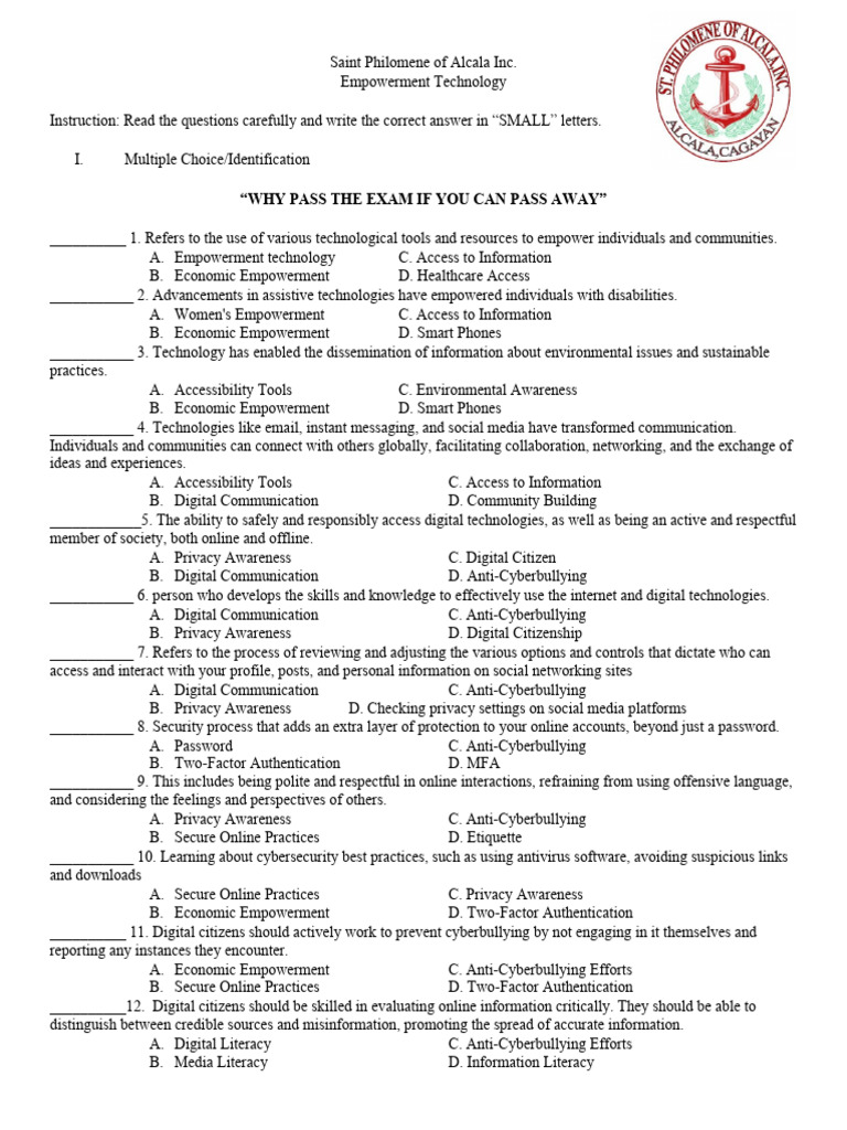 Emtech Exam | PDF | Empowerment | Privacy