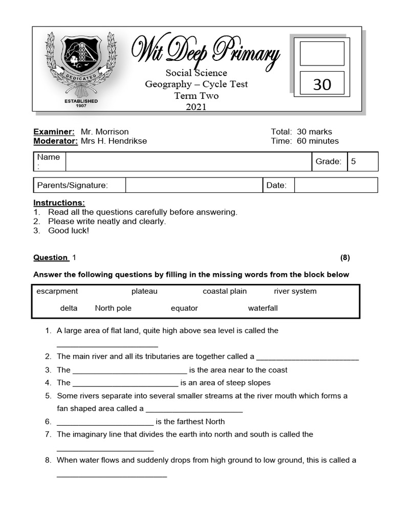 Term 2 Geography Exam | Download Free PDF | River | Earth Sciences
