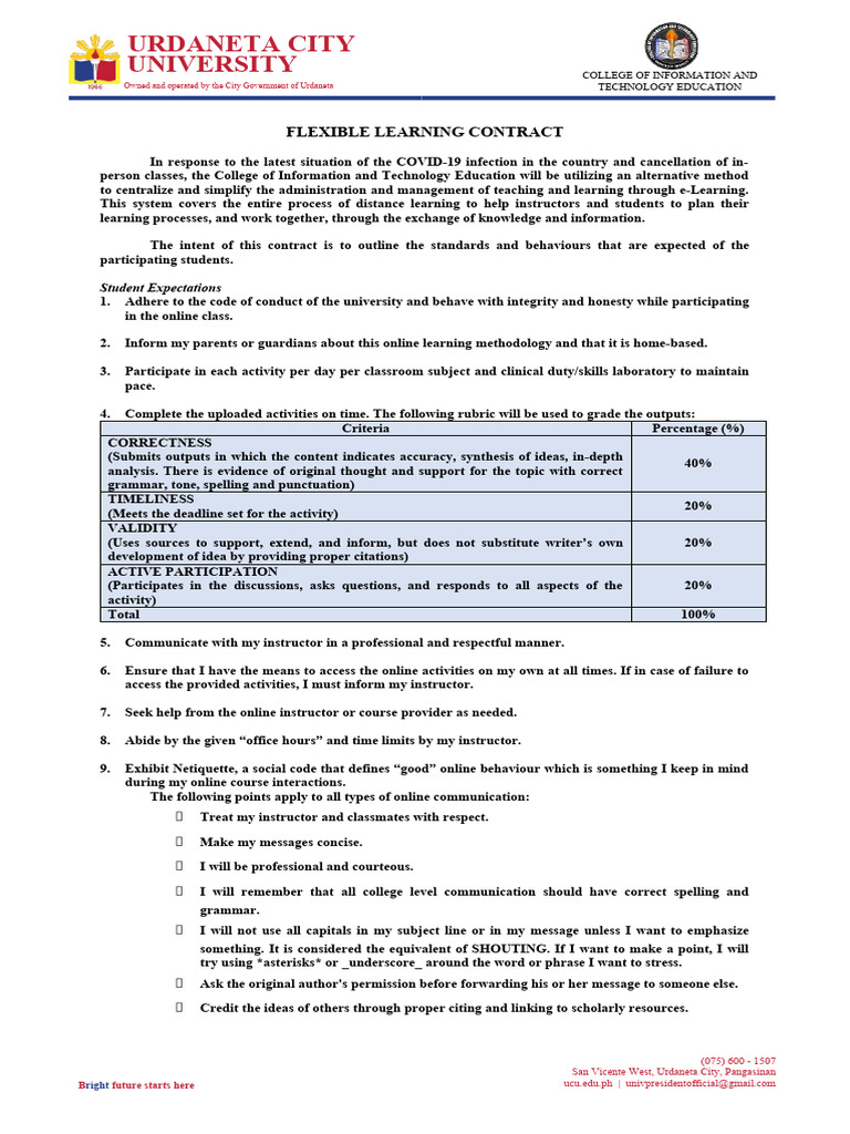 Flexible Learning Contract | PDF | Educational Technology | Human Communication
