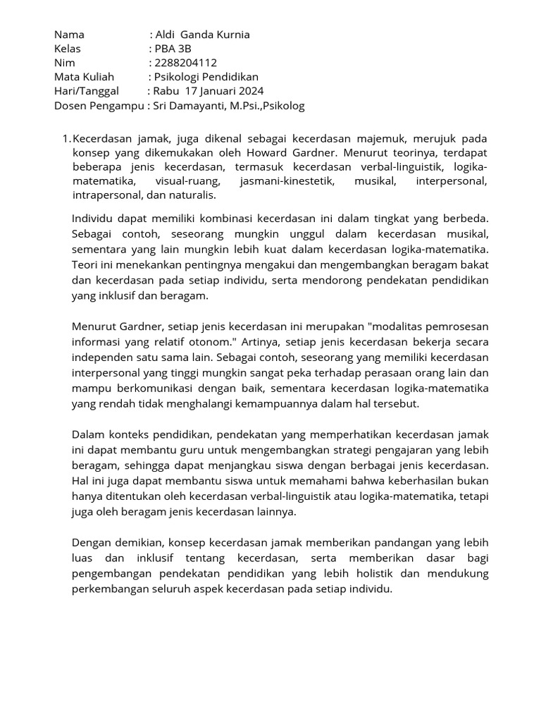 Uas Psikologi Pendidikan Aldi Ganda Kurnia | PDF