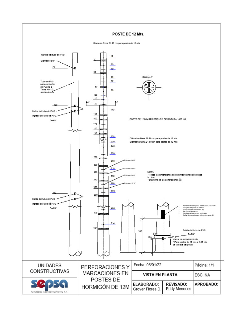 Especificaciones de Poste de Concreto 12m | PDF