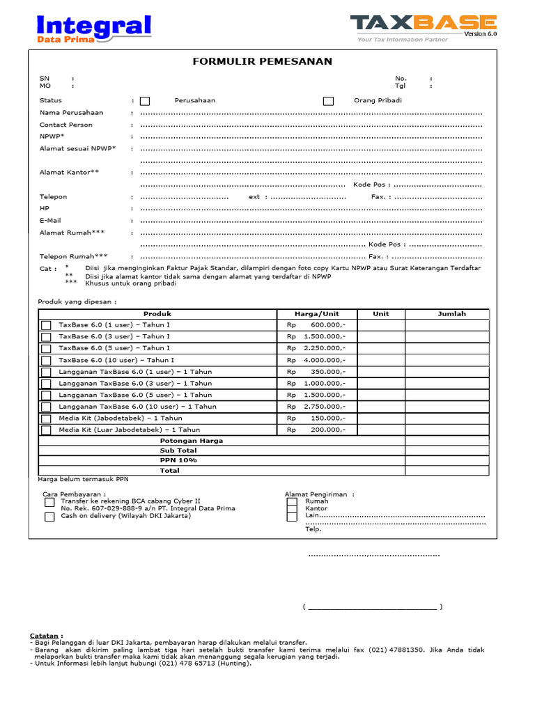 Form Pemesanan | PDF