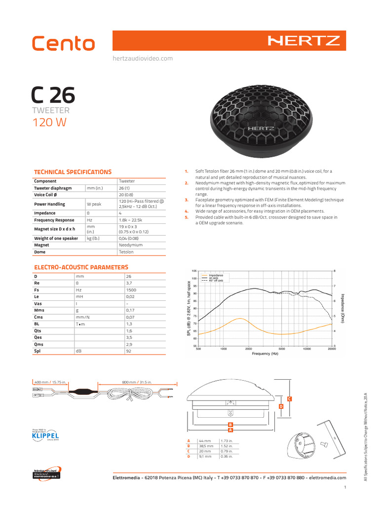 HERTZ C26 Tech Sheet Rev20a | PDF | Loudspeaker | Audio Electronics