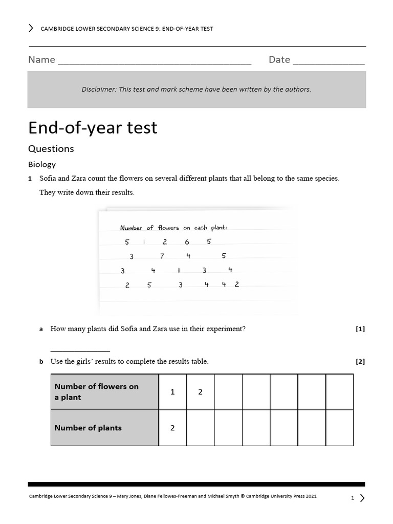 Grade 9 Science End-of-Year Test | PDF | Plants | Resistor